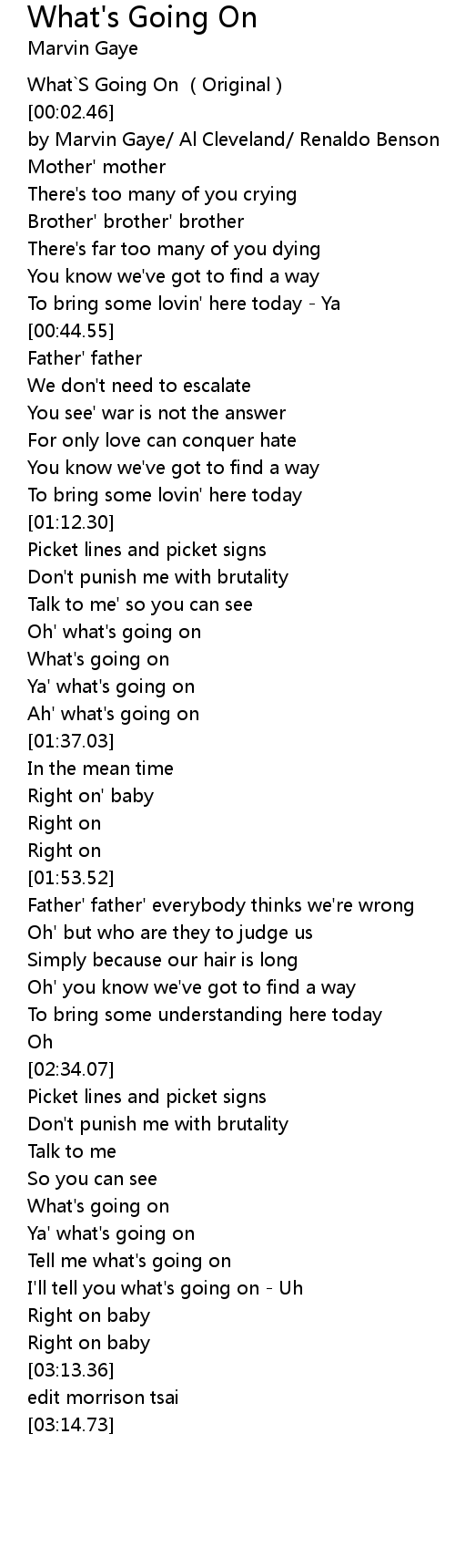What's Going On Lyrics - Follow Lyrics