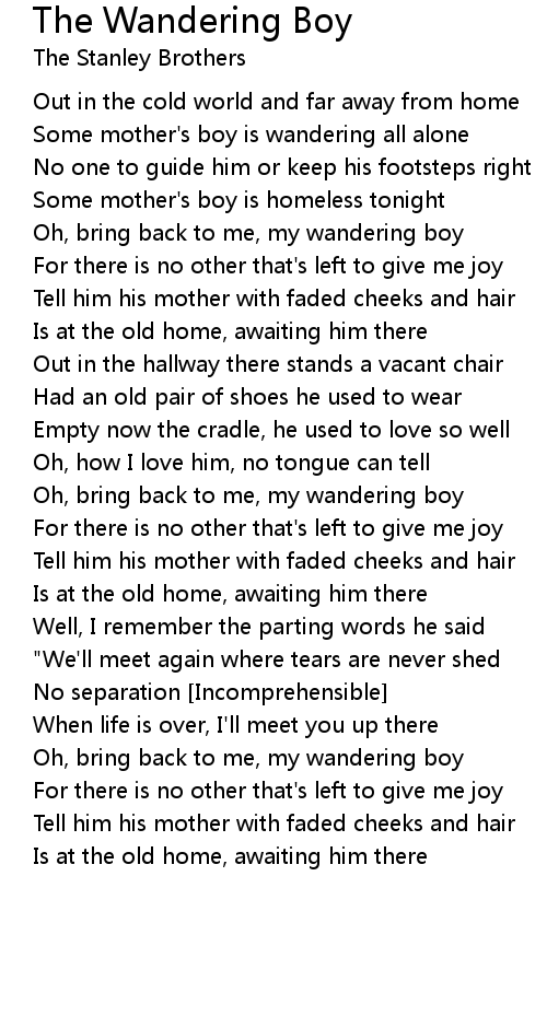 The Wandering Boy Lyrics - Follow Lyrics